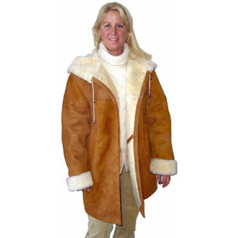 Hooded Shearling Coat in Whiskey